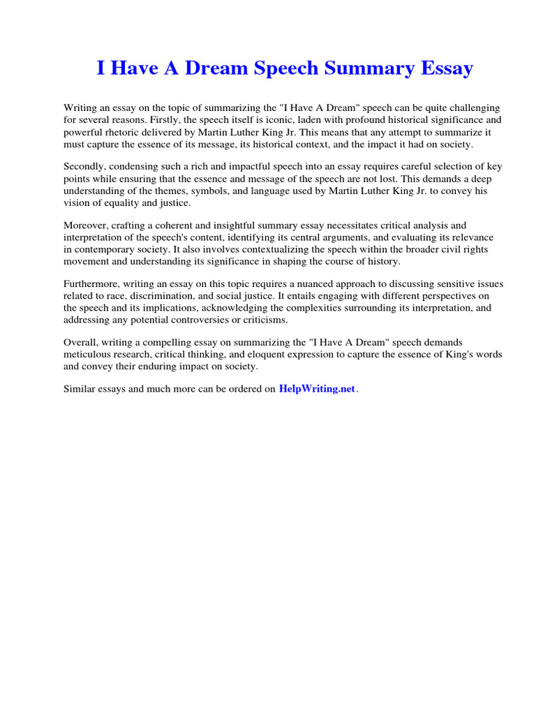 I Have A Dream Speech Summary Essay | PDF | Curriculum | Essays