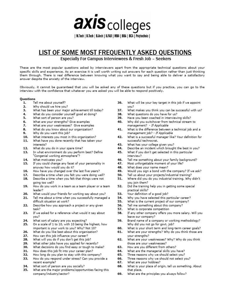 Interview Questions | PDF | Interview | Behavioural Sciences