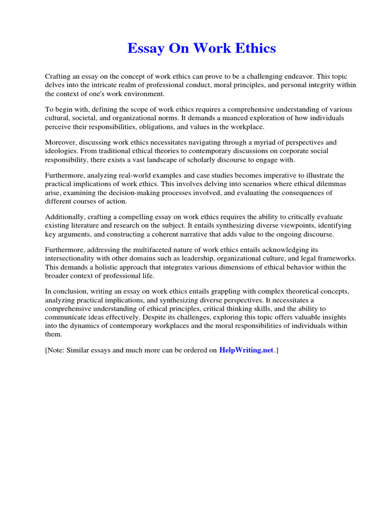 Essay On Work Ethics | PDF | Essays