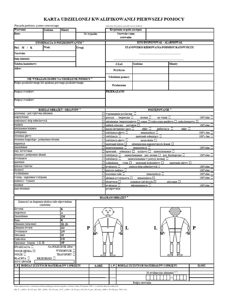 Karta Udzielonej Kwalifikowanej Pierwszej Pomocy | PDF