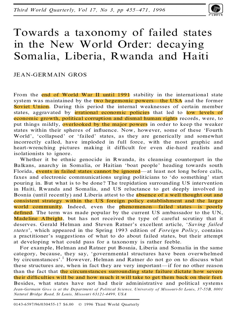 1996 - Towards A Taxonomy of Failed States in The New World Order ...