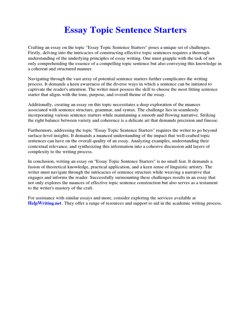 Essay Topic Sentence Starters | PDF | Essays | Dubai