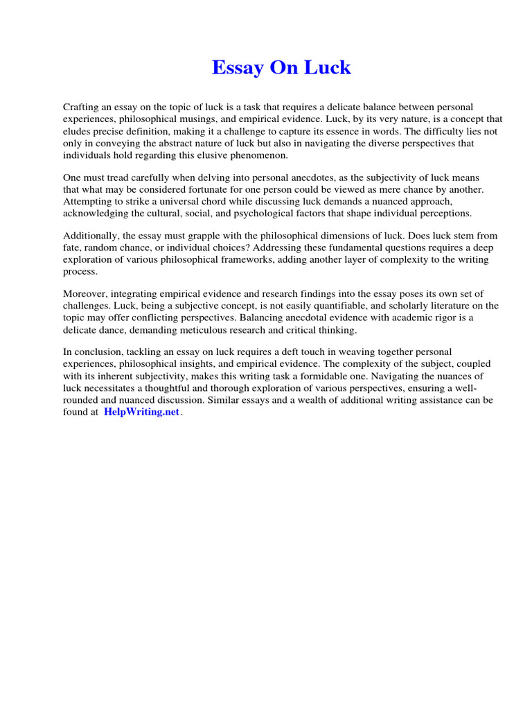 Essay On Luck | PDF | Constructivism (Philosophy Of Education) | Literacy