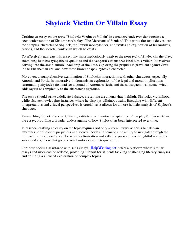 Shylock Victim or Villain Essay | Download Free PDF | Twin | Shylock