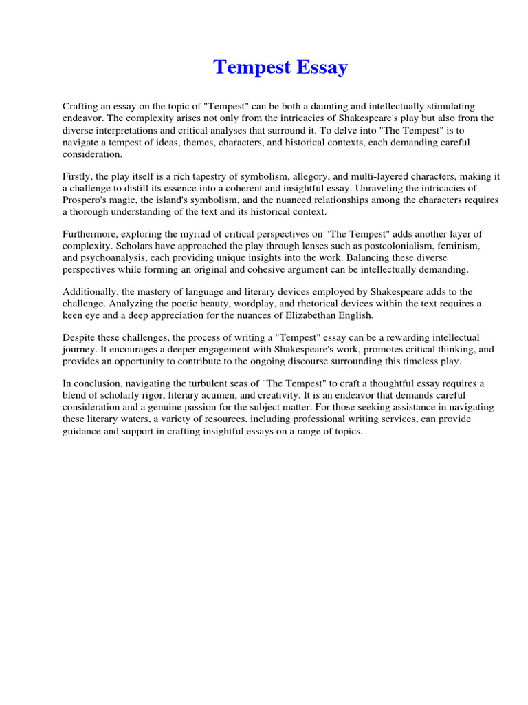 Tempest Essay | Download Free PDF | Mental Disorder | Placebo