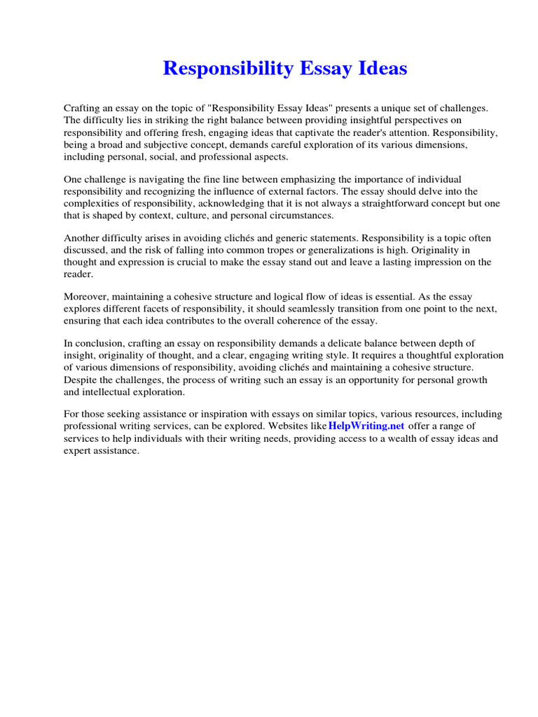 Responsibility Essay Ideas | Download Free PDF | Freezing | Phase (Matter)