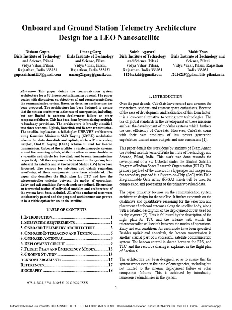 Onboard and Ground Station Telemetry Architecture Design For A LEO Nanosatellite | Download Free ...
