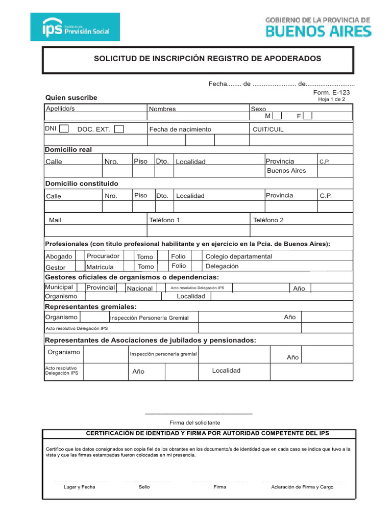 Form E123 Registro Apoderados | PDF | Gobierno y personalidad