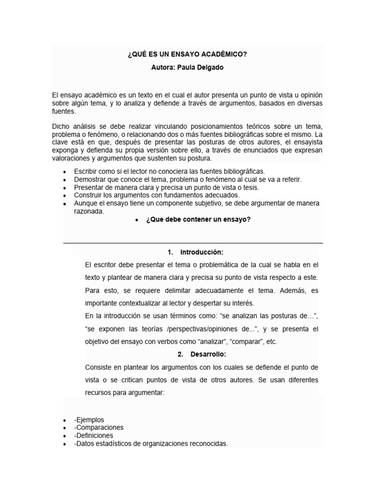 Extructura de Un Ensayo Académico | PDF | Ensayos