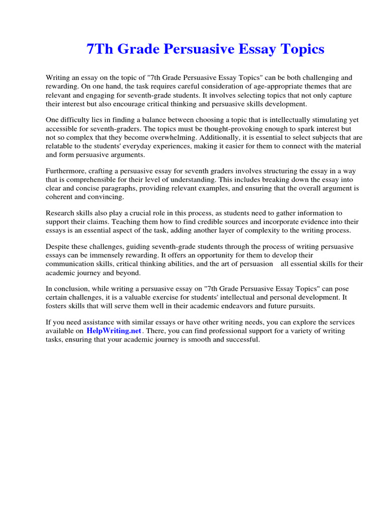 7Th Grade Persuasive Essay Topics | PDF | Psychiatry | Psychiatric Hospital
