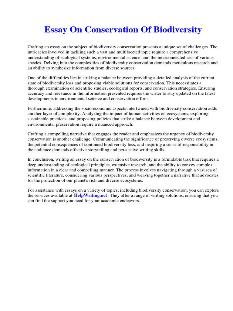Biodiversity Conservation Essay | PDF | Id | Conservation Biology