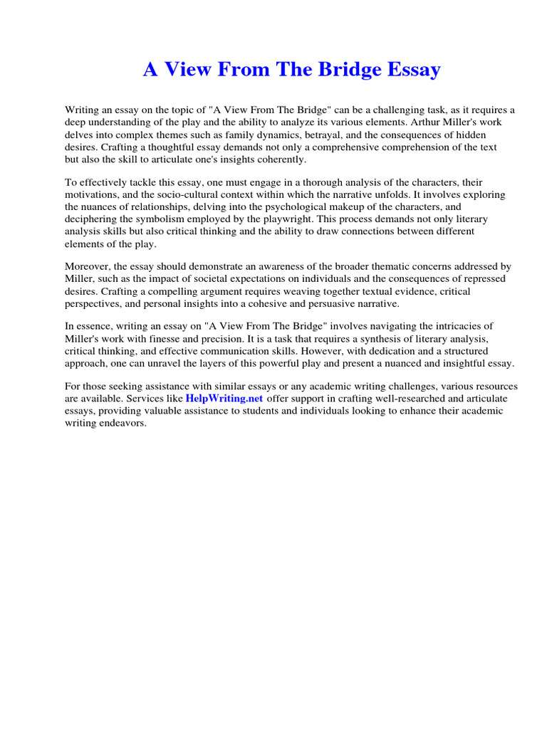 A View From The Bridge Essay | PDF | Essays | Narrative