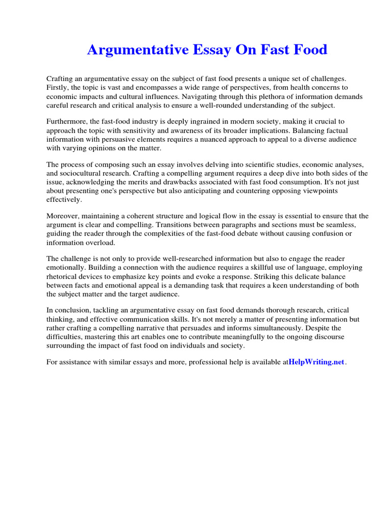 Fast Food Argumentative Essay Guide | PDF | Egyptian Pyramids