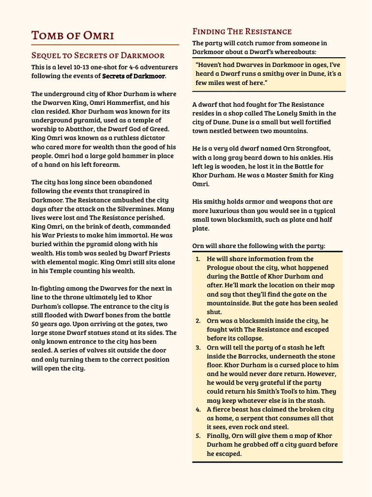 Tomb of Omri - One Shot | PDF | Dwarf (Dungeons & Dragons)