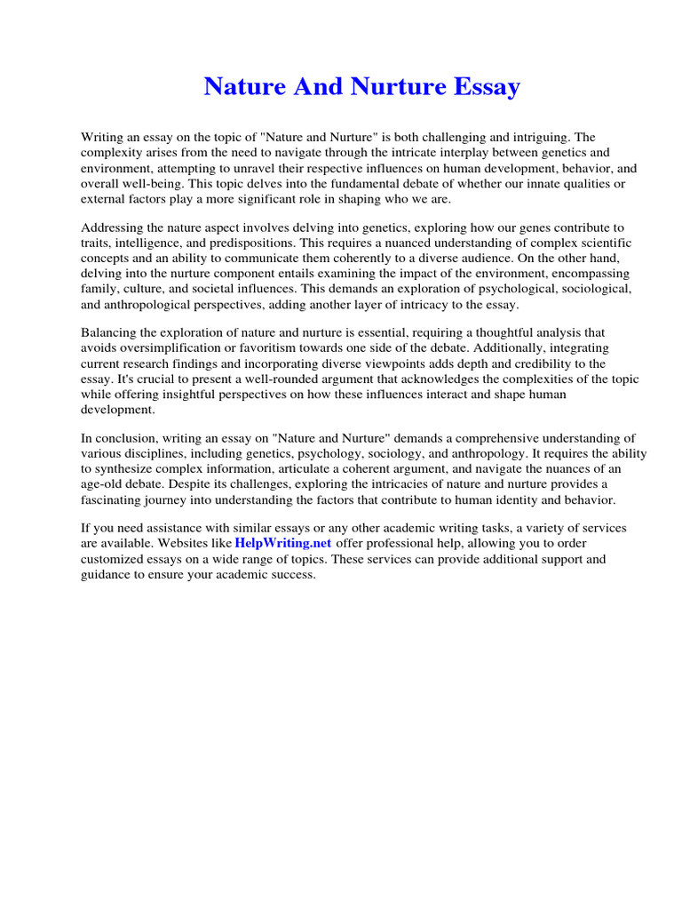 Nature and Nurture Essay | PDF | Nature Versus Nurture | Jesus