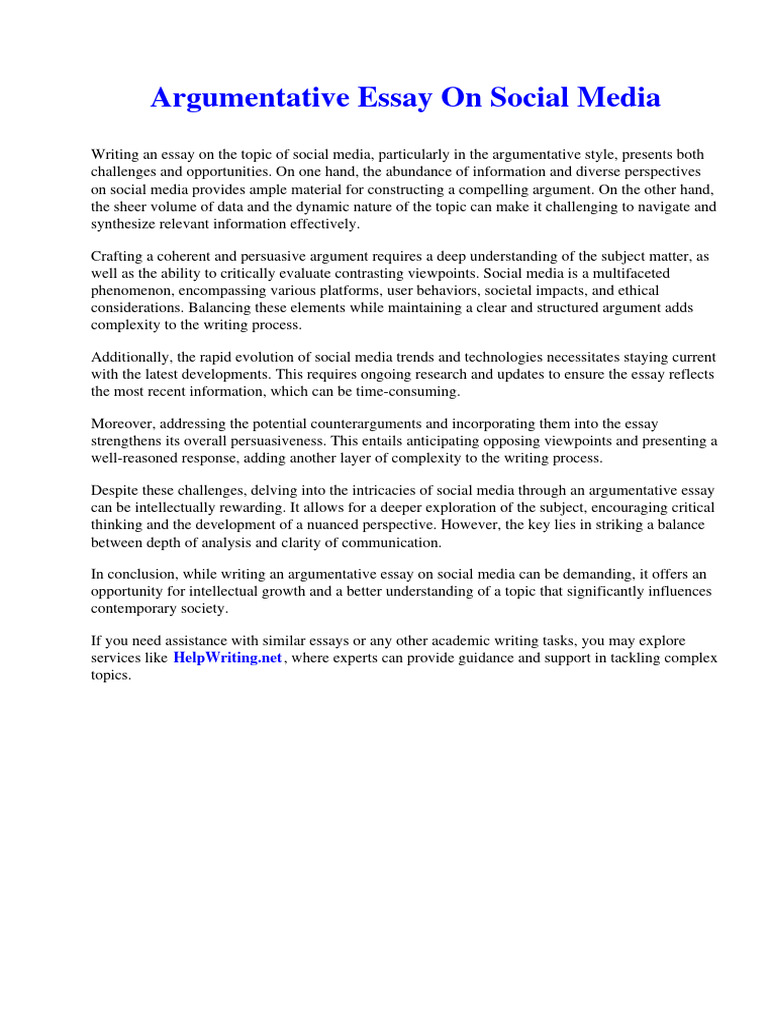 Argumentative Essay On Social Media | PDF | Gender | Gender Studies