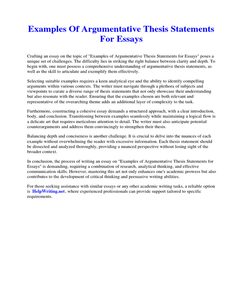 Examples of Argumentative Thesis Statements For Essays | PDF | Essays ...