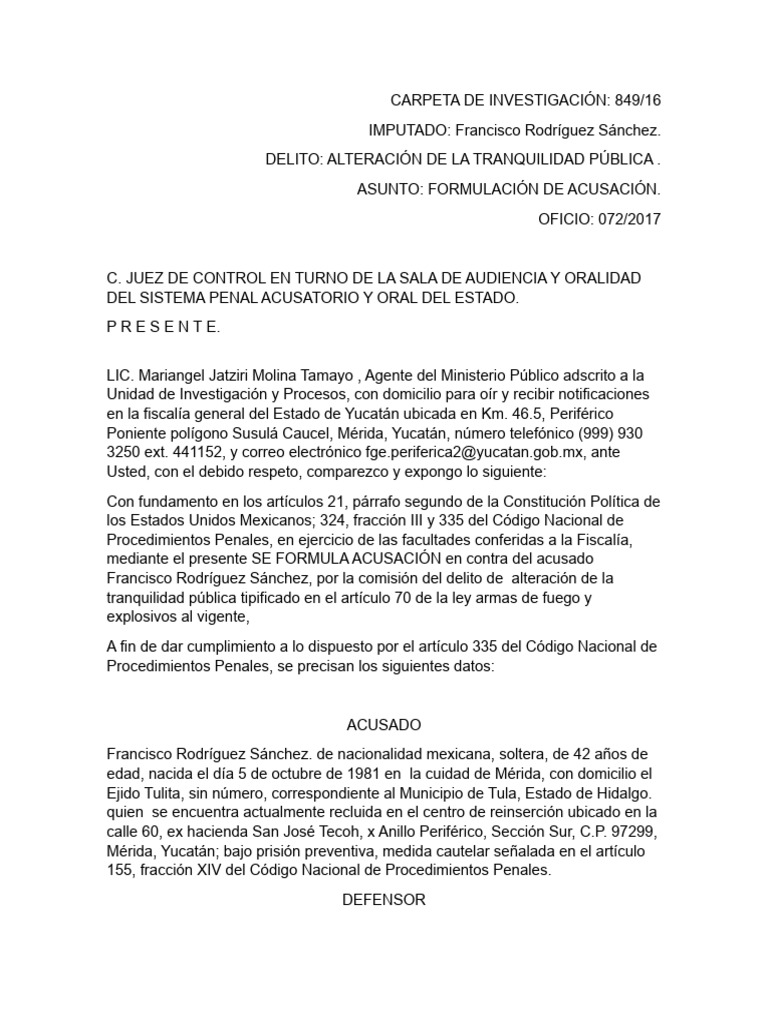 Escrito de Acusacion | PDF | Jurisdicción | Procedimiento Criminal