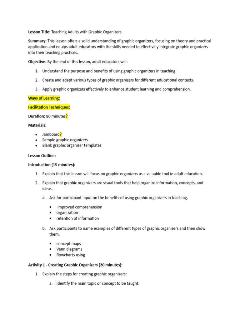 Graphic Organizer Lesson | PDF | Learning | Lesson Plan