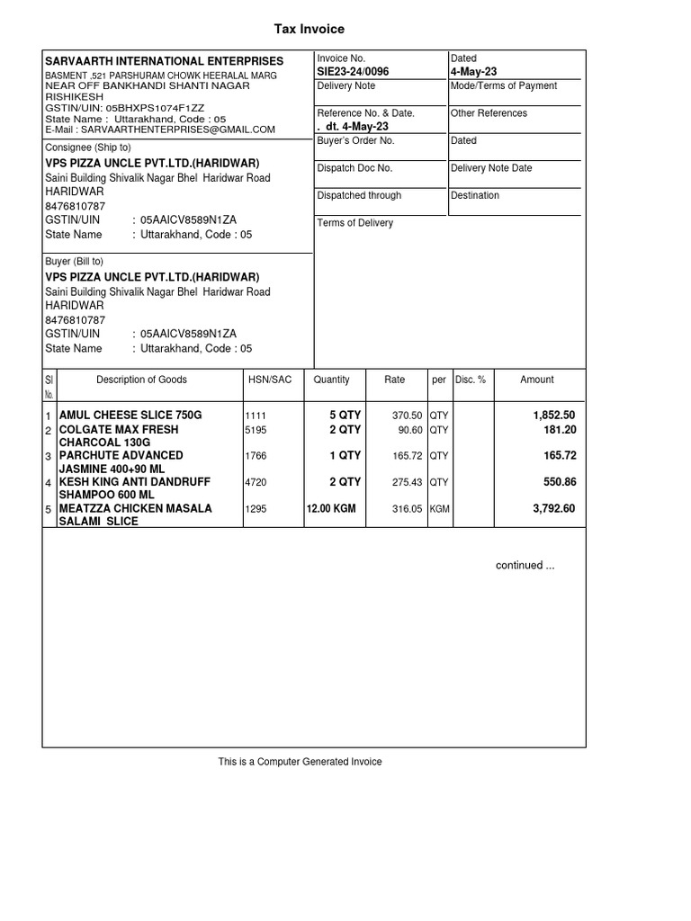 Tax Invoice | PDF | Western Cuisine | Cooking