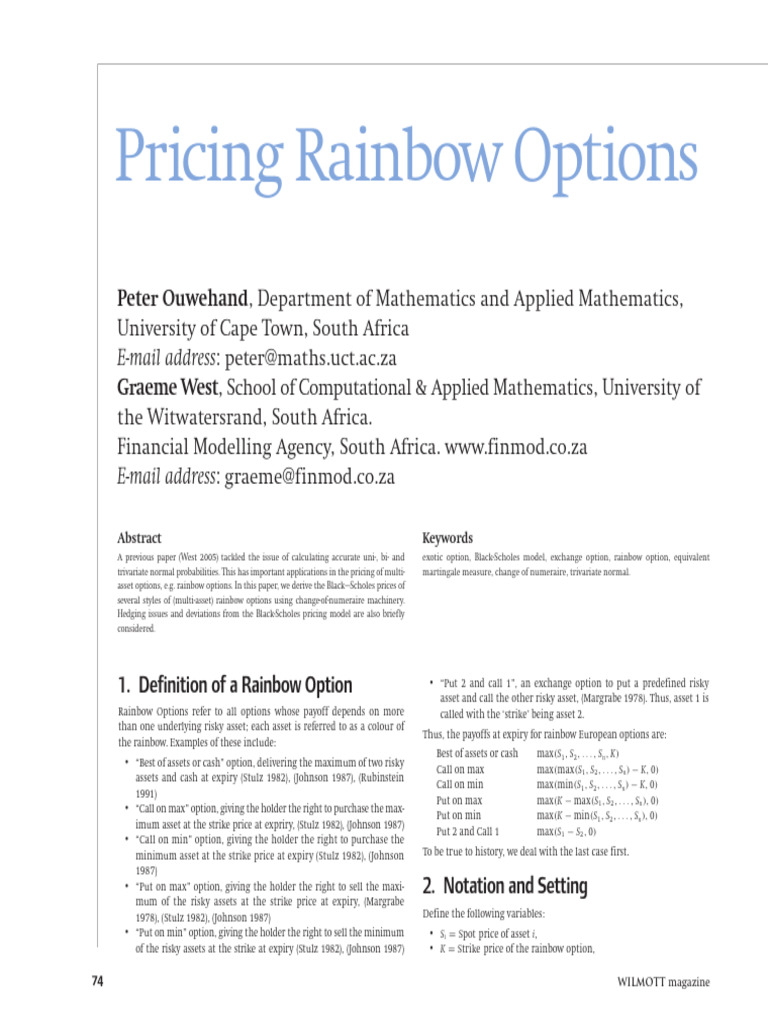 Pricing Rainbow Options | PDF | Option (Finance) | Black–Scholes Model Pricing Rainbow Options | PDF | Option (Finance) | Black–Scholes Model