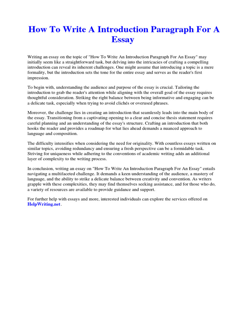 How To Write A Introduction Paragraph For A Essay | PDF