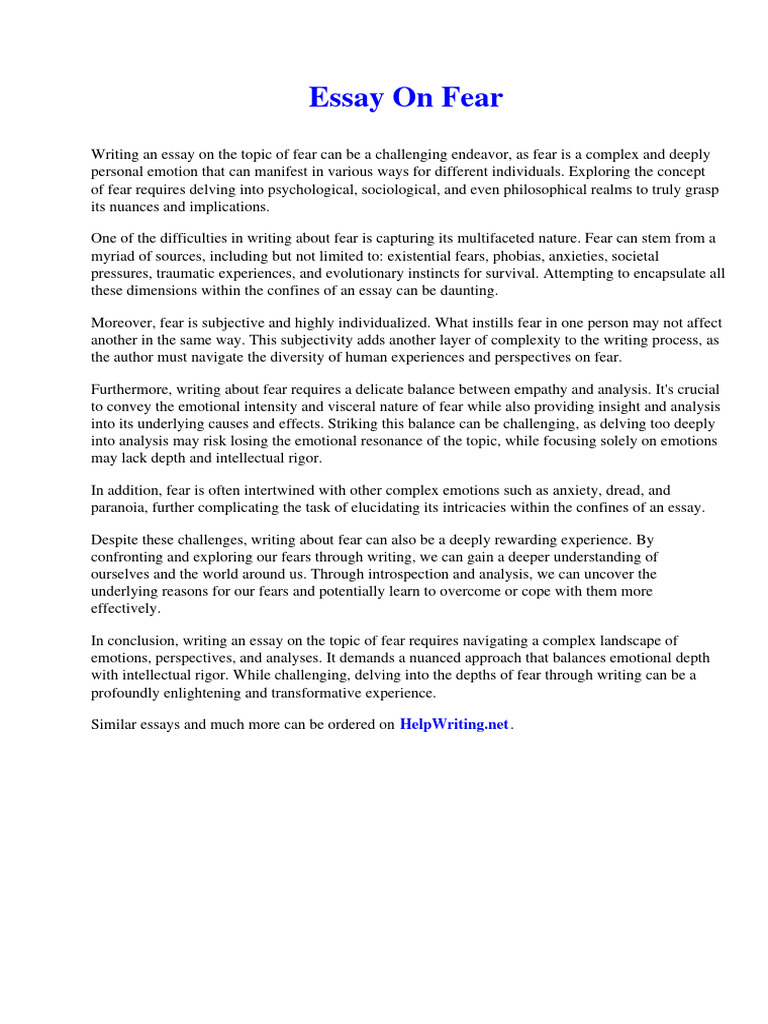 Essay On Fear | PDF | Consideration | Emotions