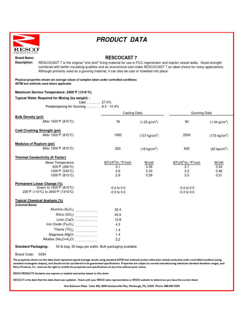 Rescocast 7 | PDF | Density | Materials