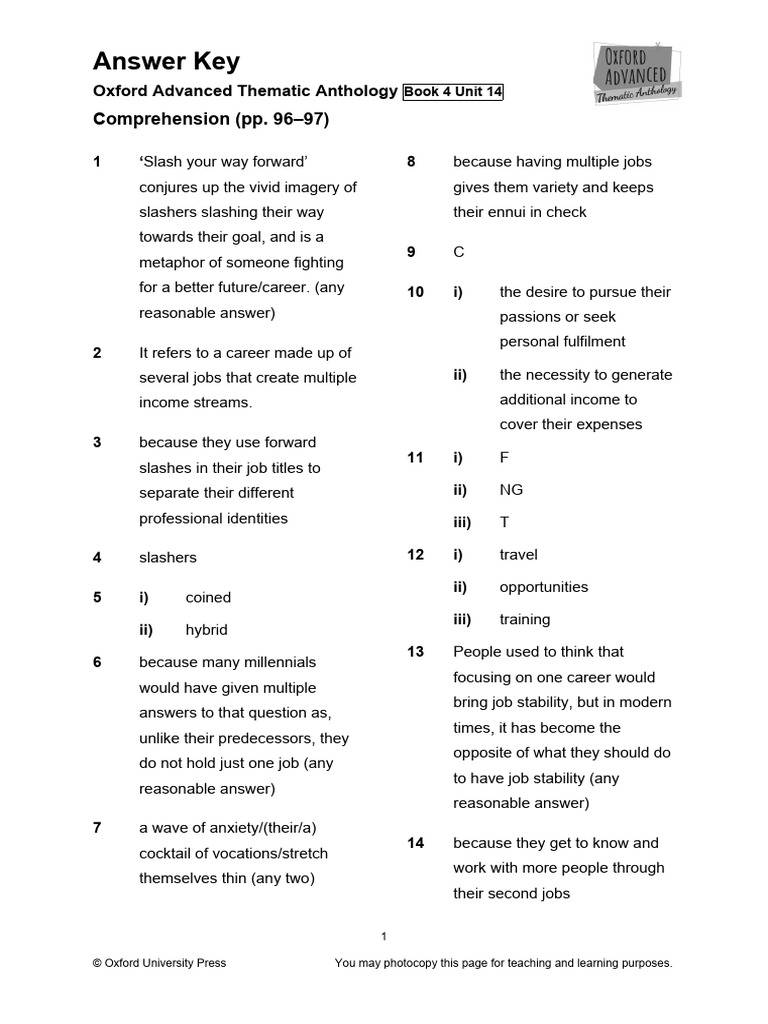 Unit 14 Answer Key | PDF