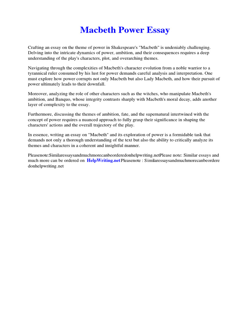 Macbeth Power Essay | Download Free PDF | Macbeth