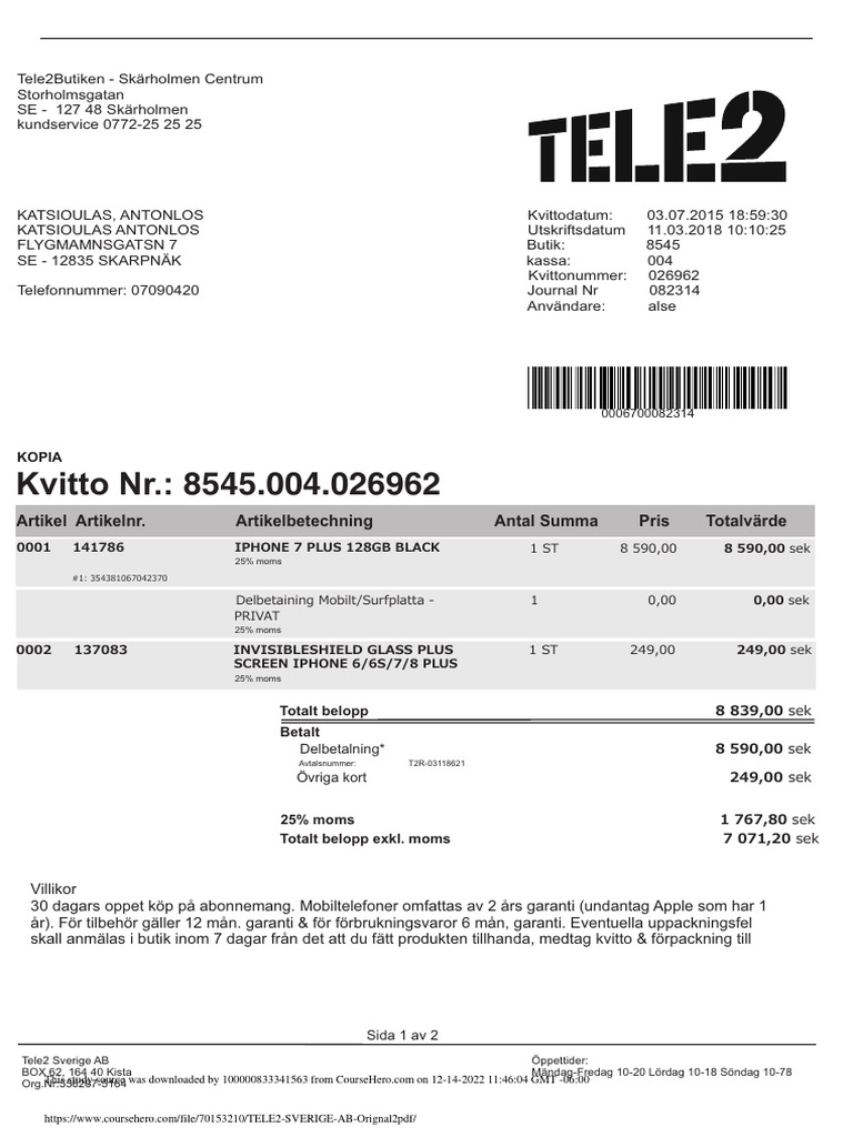 Tele2 Sverige Ab Orignal 2 PDF | PDF