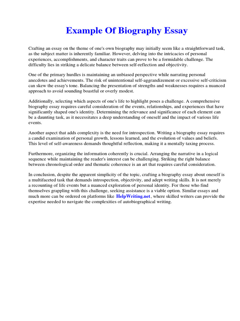 Example of Biography Essay | PDF | Essays | Welfare