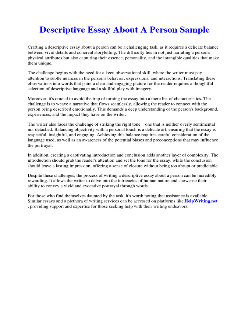 Descriptive Essay About A Person Sample | PDF | Knee | Uncle Tom's Cabin