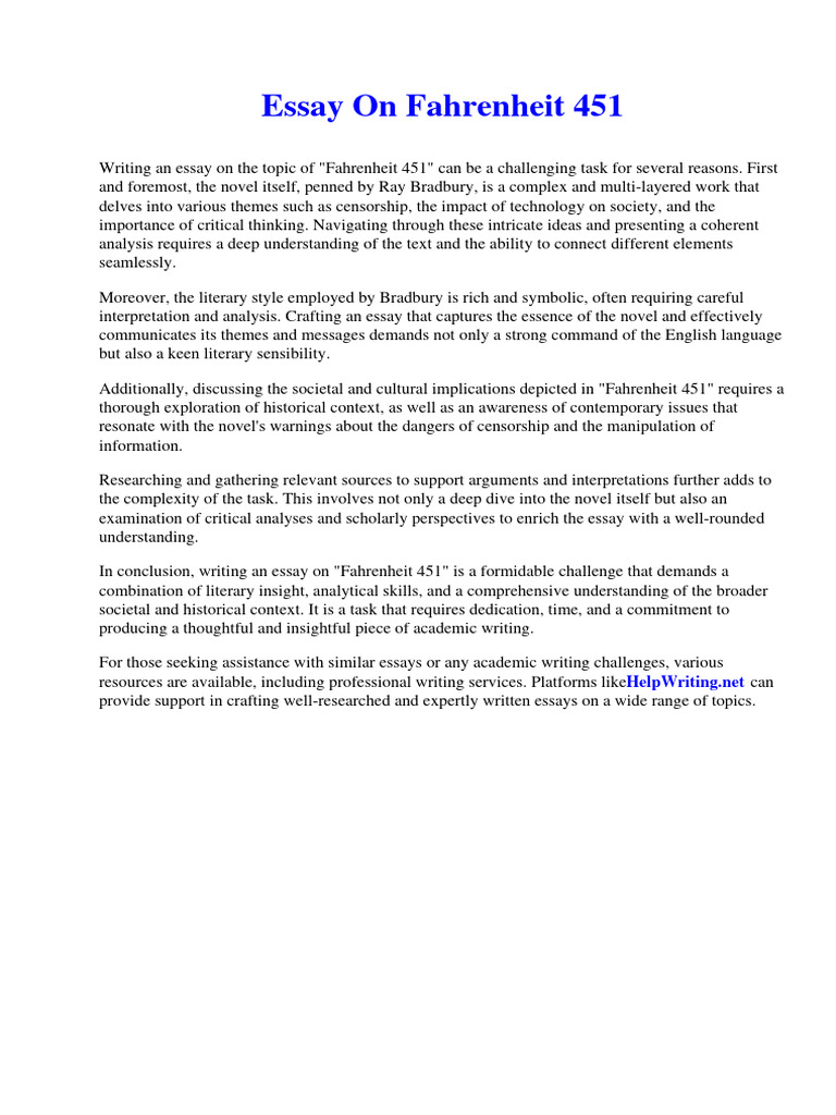 Essay On Fahrenheit 451 | PDF | Essays | Critical Thinking