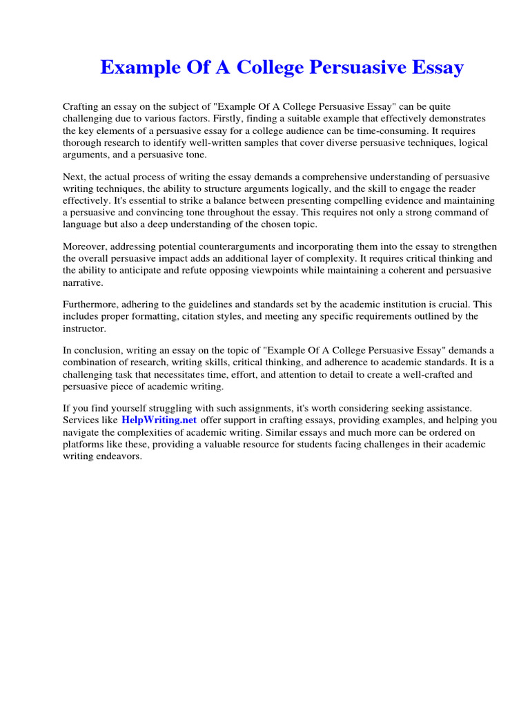 Example of A College Persuasive Essay | PDF | Essays | Nursing