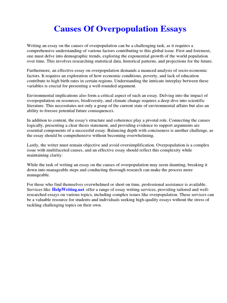 Causes of Overpopulation Essays | PDF | Microorganism | Protozoa