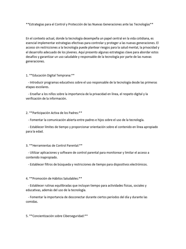 Estrategias para El Control y Protección de Las Nuevas Generaciones ... Estrategias para El Control y Protección de Las Nuevas Generaciones ...