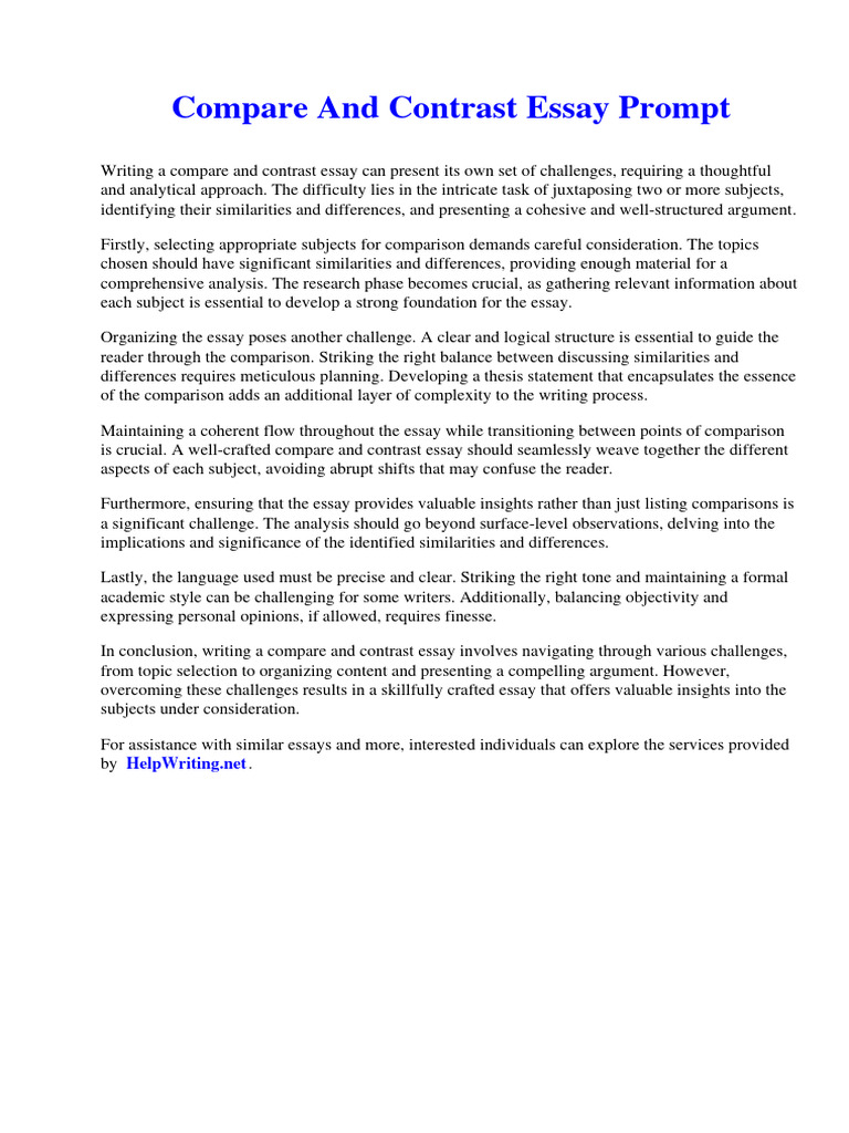 Compare and Contrast Essay Prompt | Download Free PDF | Essays ...