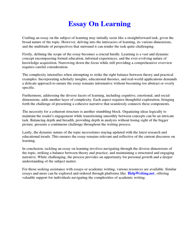 Essay On Learning | PDF | Essays | Theory