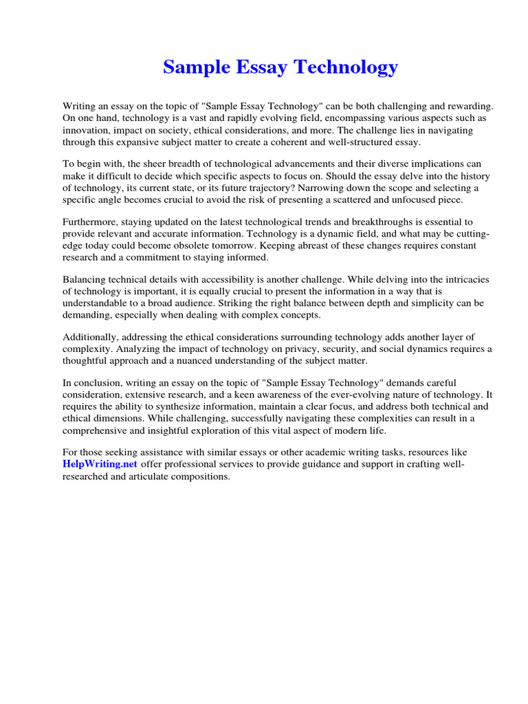 Sample Essay Technology | PDF | John Keats | North American P 51 Mustang