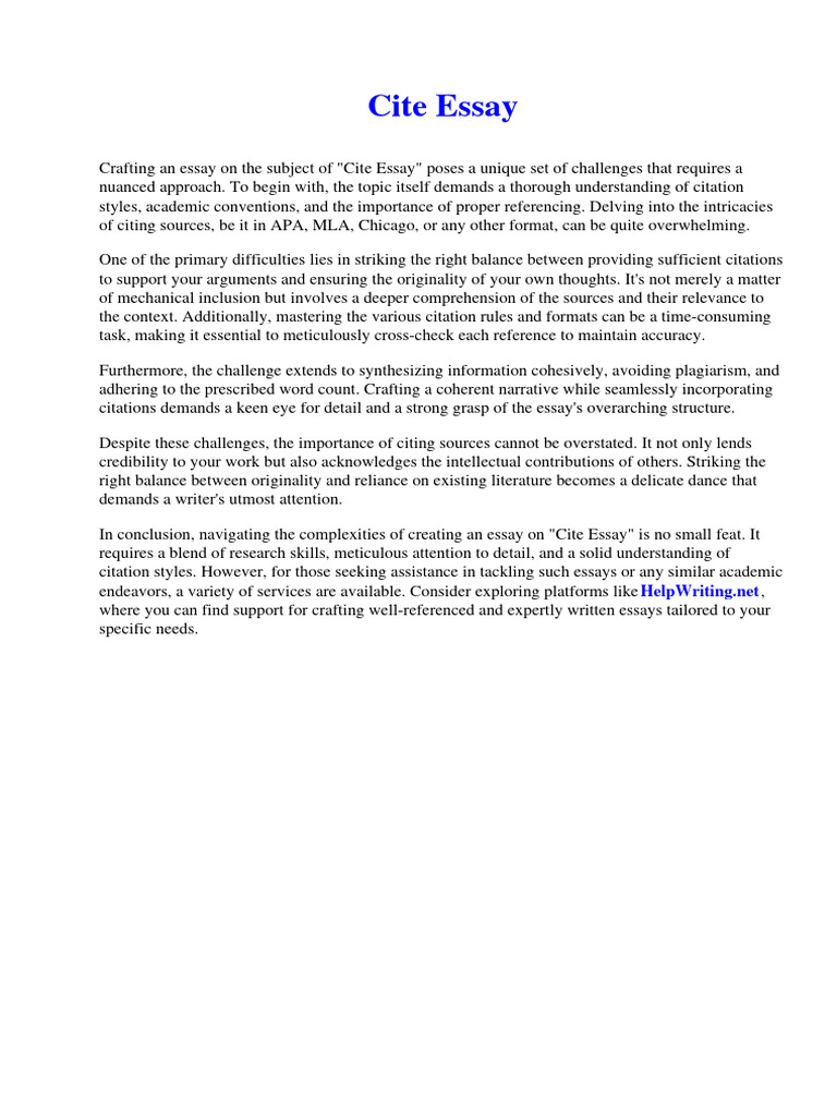 Cite Essay | PDF | Citation | Essays