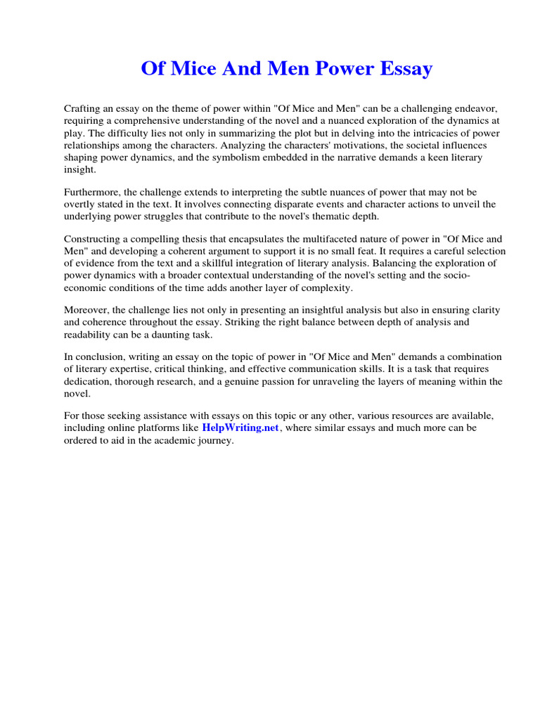 Of Mice and Men Power Essay | PDF | Essays