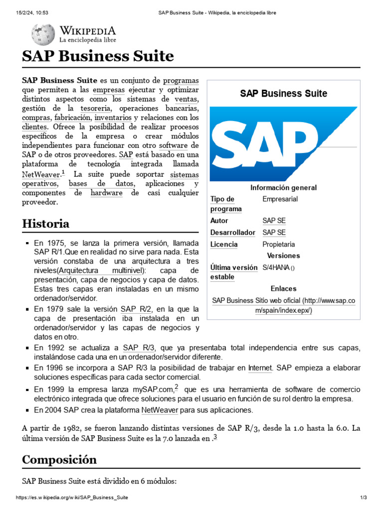 SAP Business Suite - Wikipedia, La Enciclopedia Libre | PDF | Gestión ...