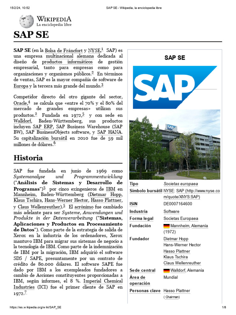 Historia y Evolución de SAP SE | PDF | Tecnologías de la información ...