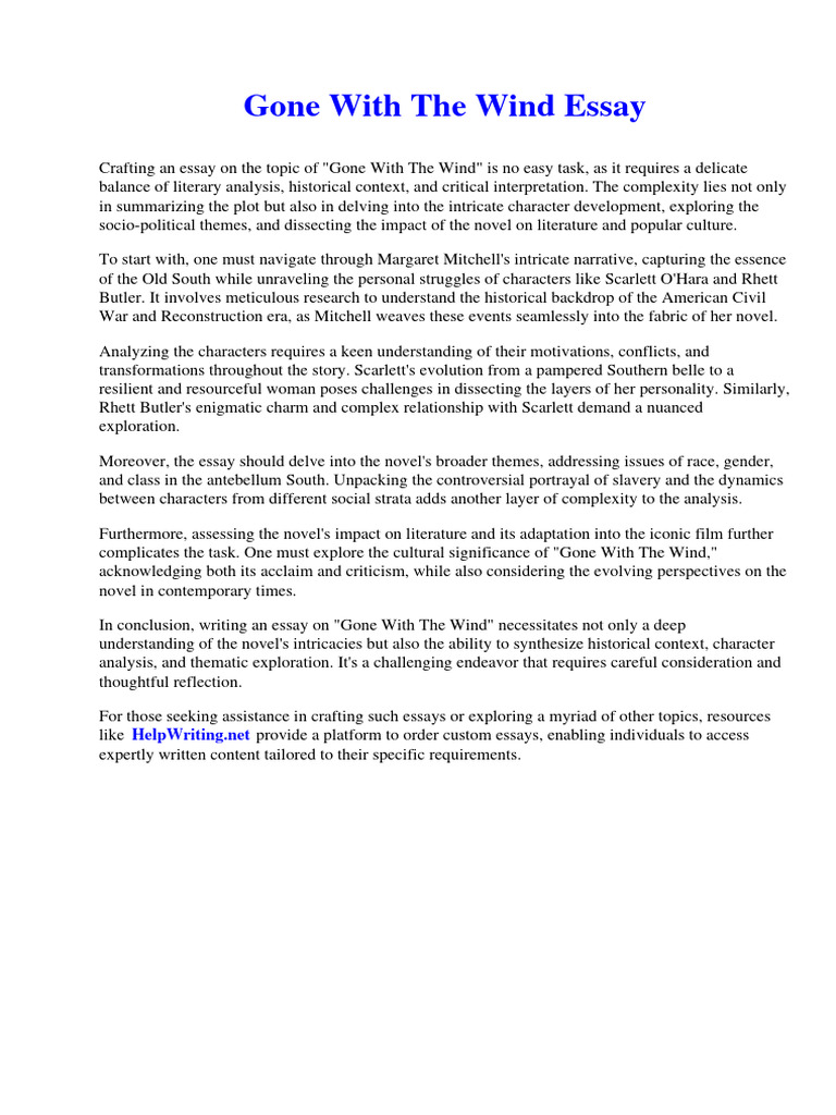 Gone With The Wind Essay | PDF