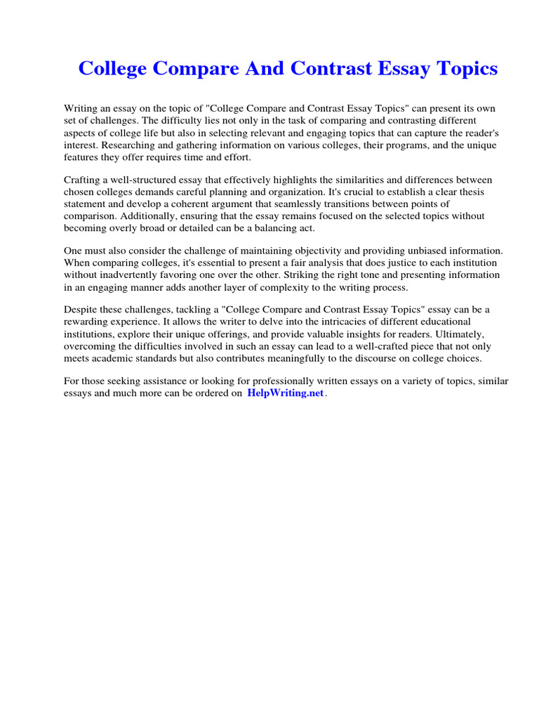 College Compare and Contrast Essay Topics | Download Free PDF | Essays ...