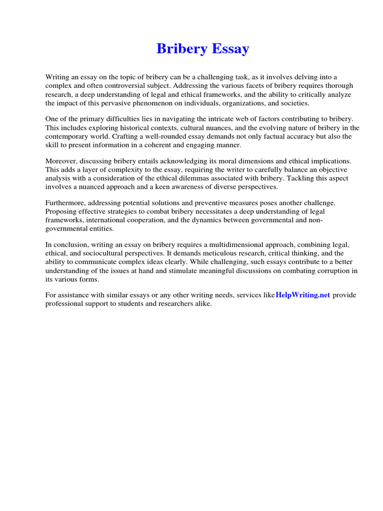 Bribery Essay | PDF | Essays | Bribery