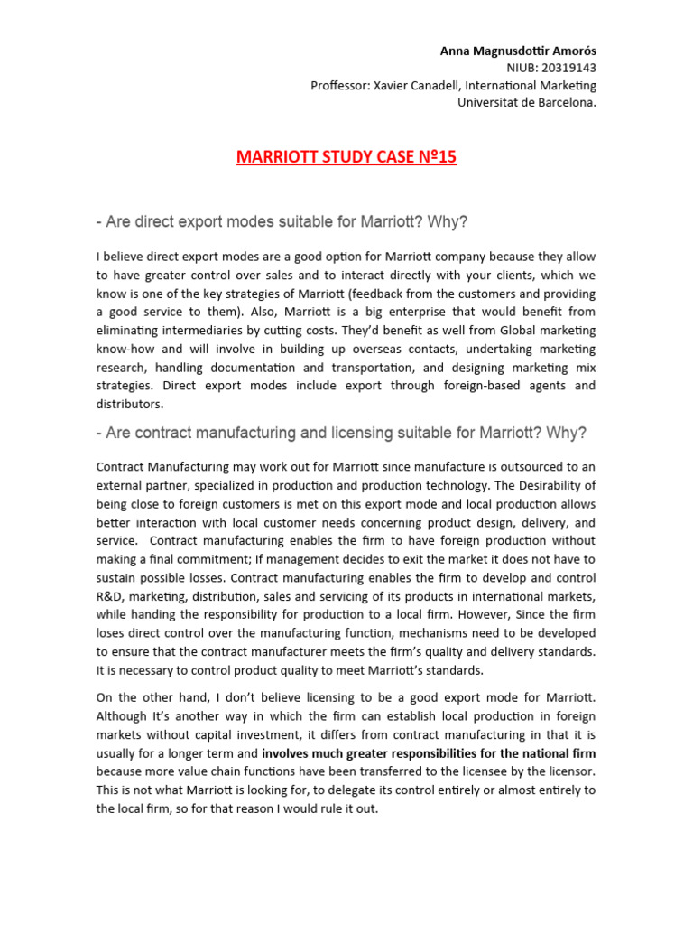 Marriott Study Case Nº15 | PDF | Franchising | Exports
