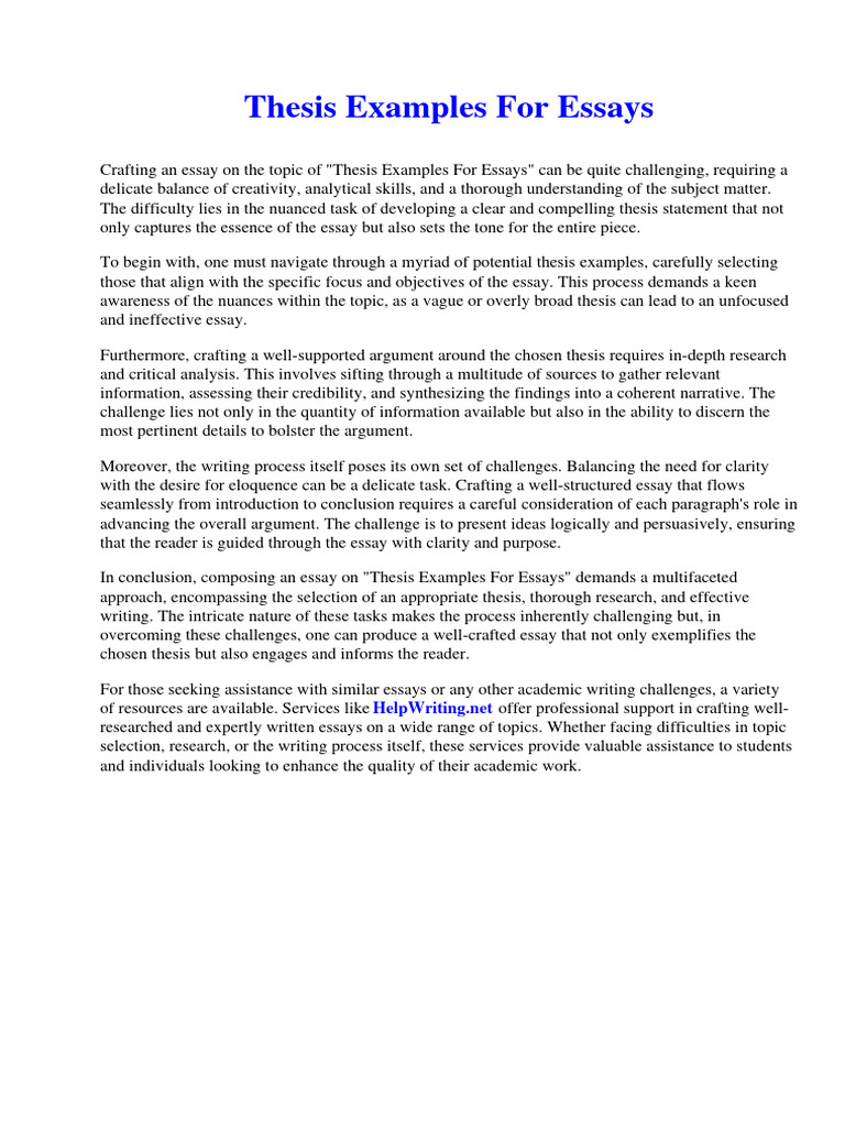 Thesis Examples For Essays | PDF | Psychology | Essays