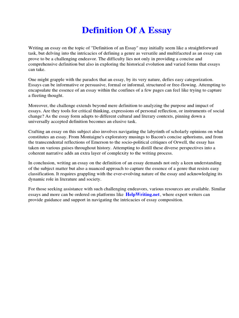 Definition of A Essay | PDF | Essays